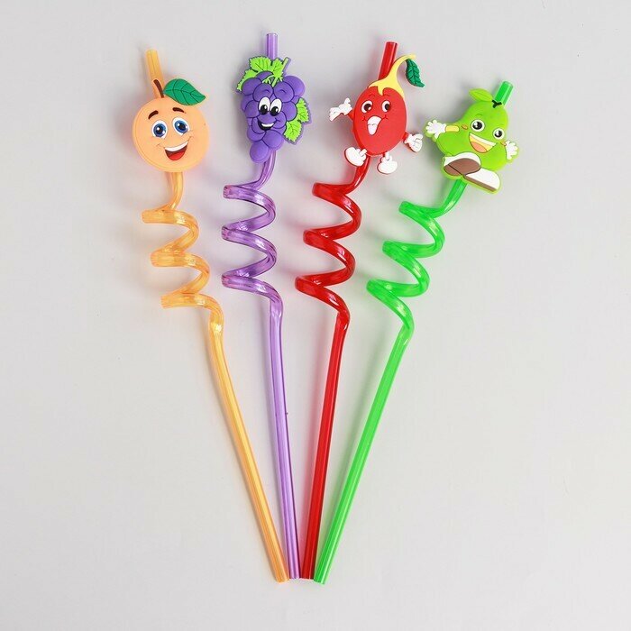 Трубочки для коктейля Весёлые фрукты , набор 4 шт, Микс