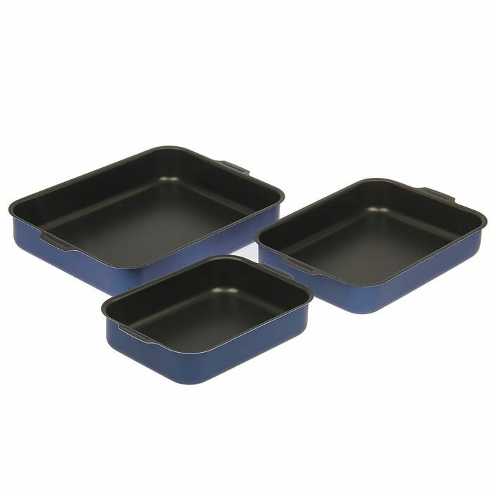 Набор противней "Лазоньера", 3 шт: 19x25 см, 23x30 см, 27x35 см, антипригарное покрытие, цвет синий