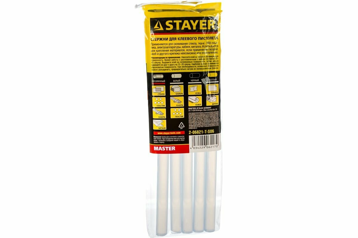 Набор Стержни STAYER MASTER для клеевых пистолетов, прозрачные по стеклу и пластику 11х200мм, 6шт {2-06821-T-S06} (5 шт)