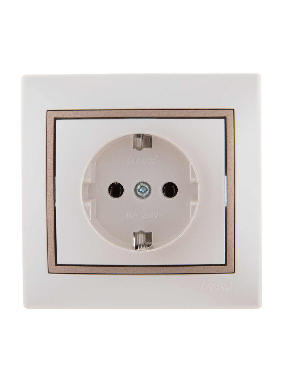 Розетка LEZARD MIRA с заземлением керамика жемчужно-белый перламутр-светло коричневый со вставкой