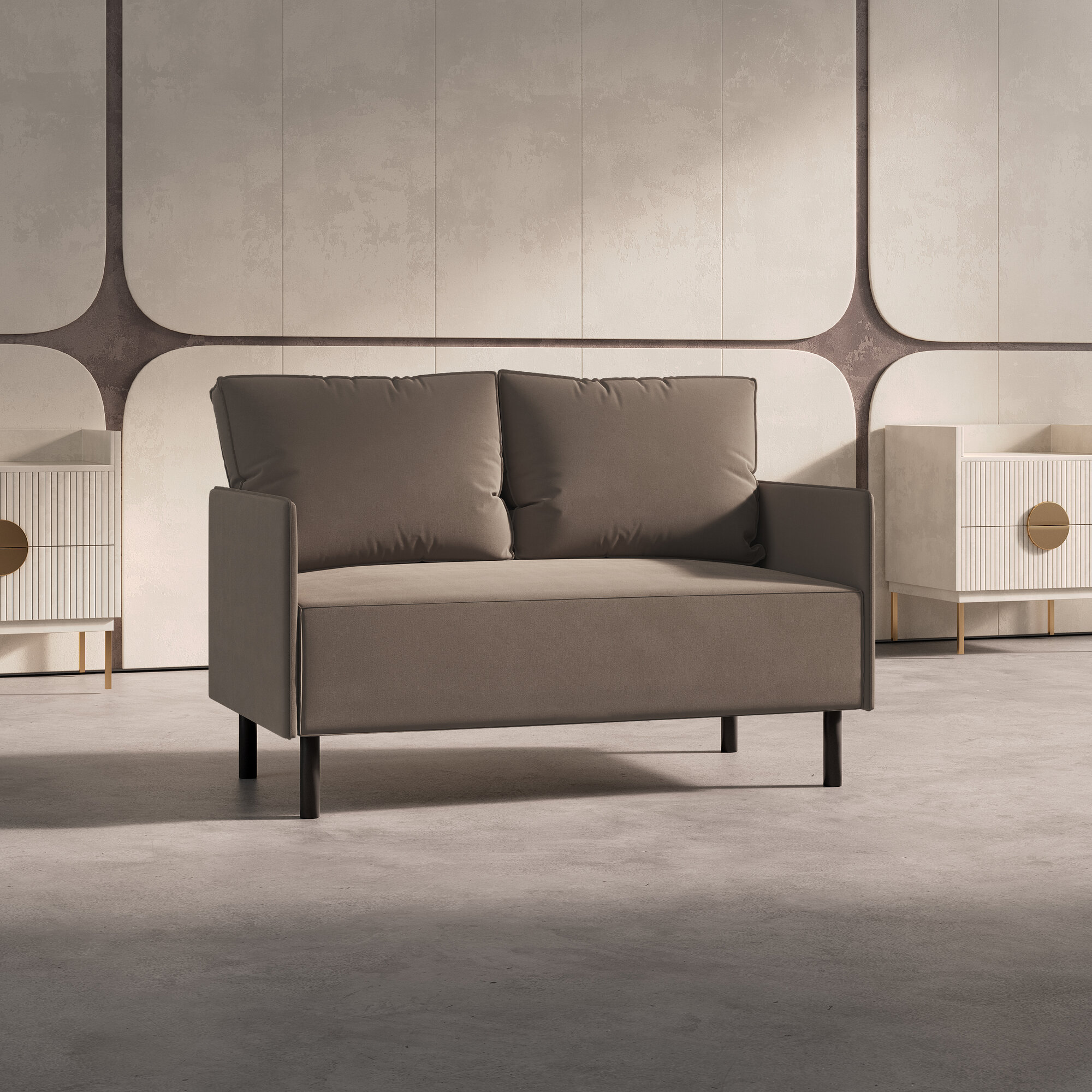 Диван ORION, на ножках, в квартиру, в офис, 117 см, антивандальный велюр, коричневый