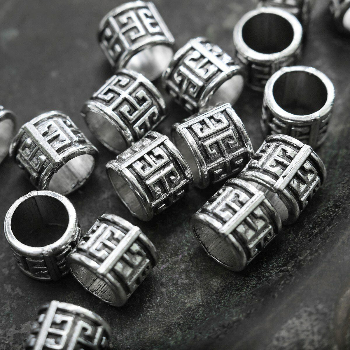 Евробусины 15 шт./ Металлические бусины с большим отверстием, размер 10x8.5 мм, цвет античное серебро