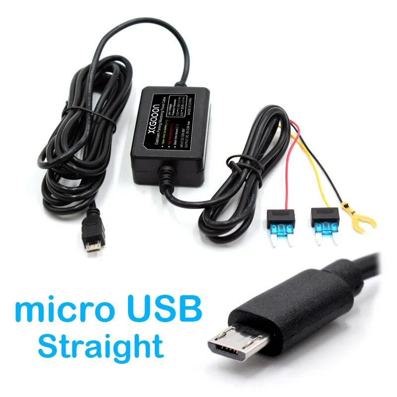 Комплект проводов жесткого кабеля 12–24 В до 5 В, 2,5 А, мини-кабель питания Micro Type-C USB для автомобильной камеры DashCam, видеорегистратора Micro Straight