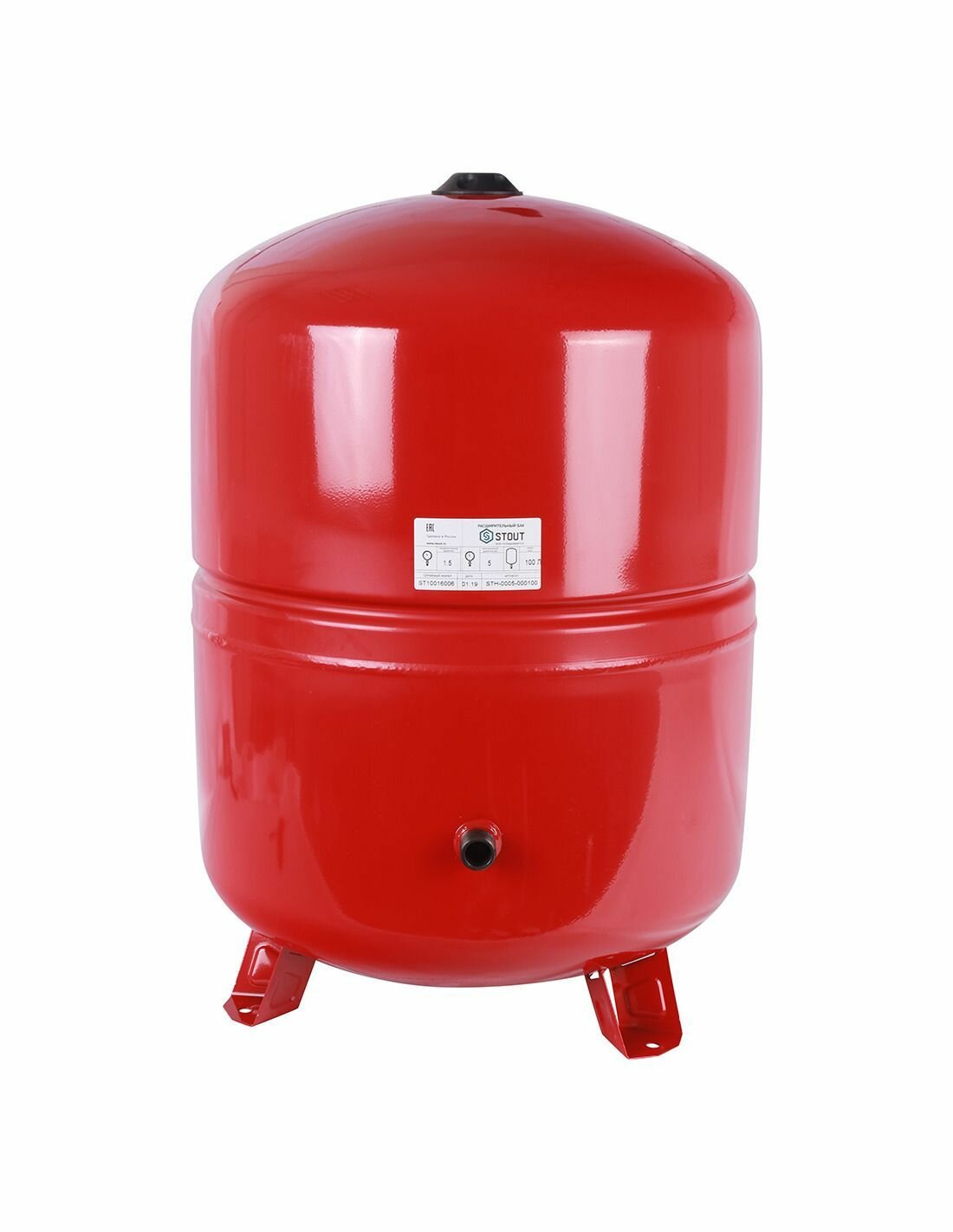 Расширительный бак на отопление 100 л. (цвет красный) STOUT ФУМ лента