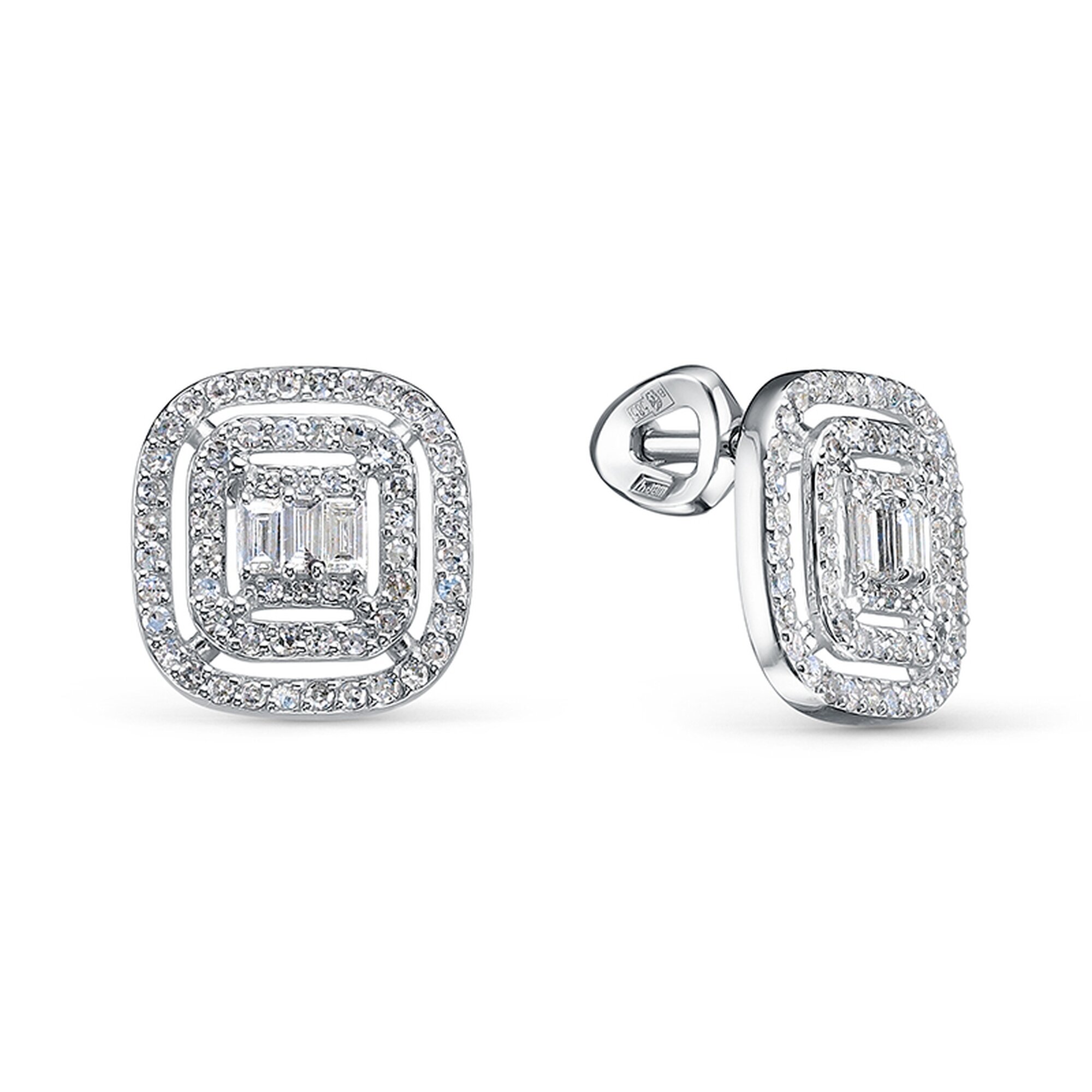 Серьги пусеты, белое золото, 585 проба, бриллиант