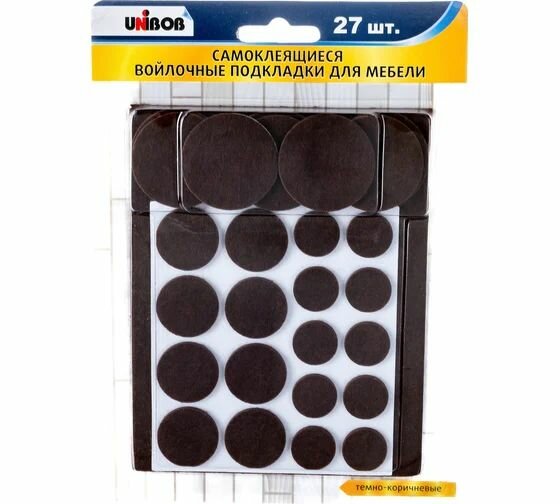 Самоклеящиеся войлочные прокладки для мебели UNIBOB темно-коричн 27шт/уп 49308 337812