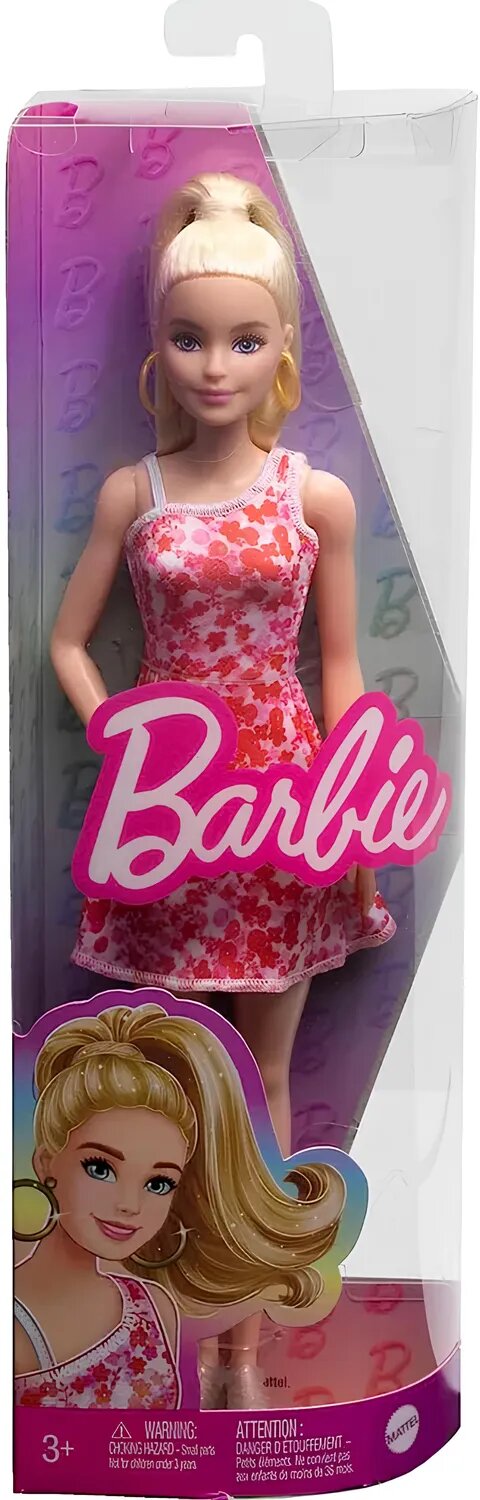 Кукла Barbie Fashionistas со светлым хвостиком и цветочным платьем HJT02