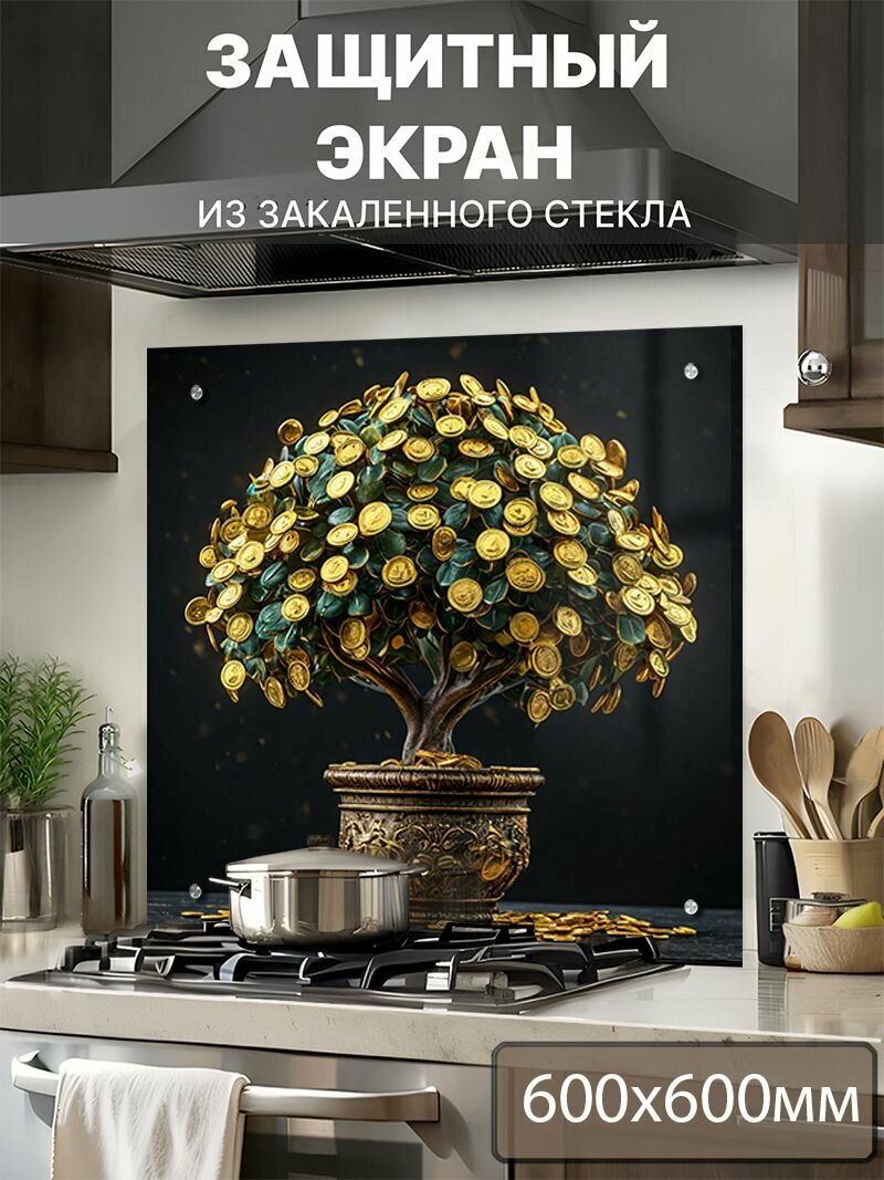 Защитный экран от брызг жира и масла на плиту, закаленное стекло 600x600мм