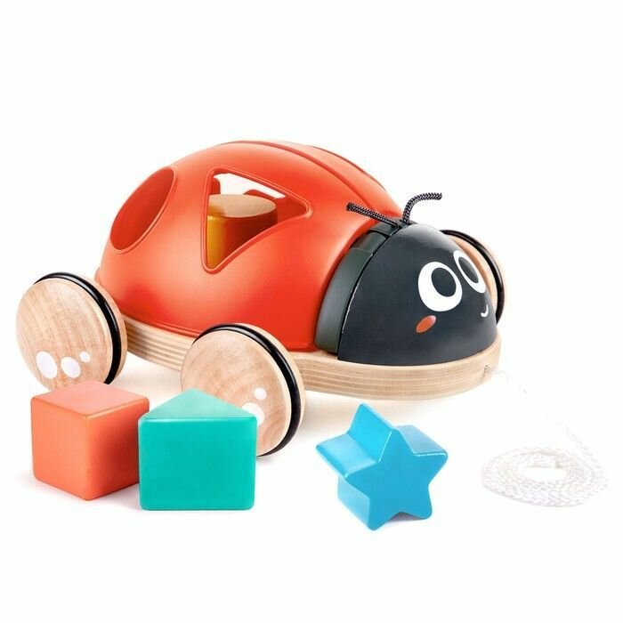 Hape Игрушка для малышей каталка-сортер Божья коровка, 5 предметов