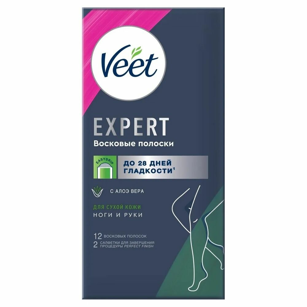 Восковые полоски Veet для сухой кожи, 12 шт