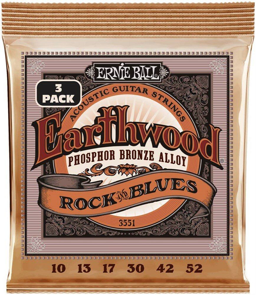 ERNIE BALL 3551 Earthwood Phosphor Bronze RandB 3 Pack 10-52 - Струны для акустической гитары