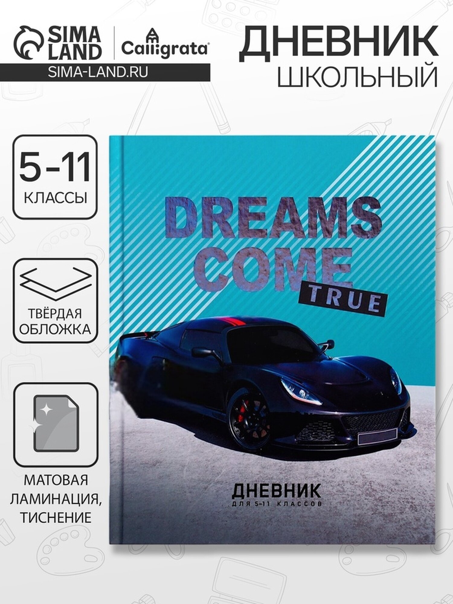 Дневник для 5-11 классов, Dreams come true, твердая обложка 7БЦ, матовая ламинация, тиснение фольгой, 48 листов