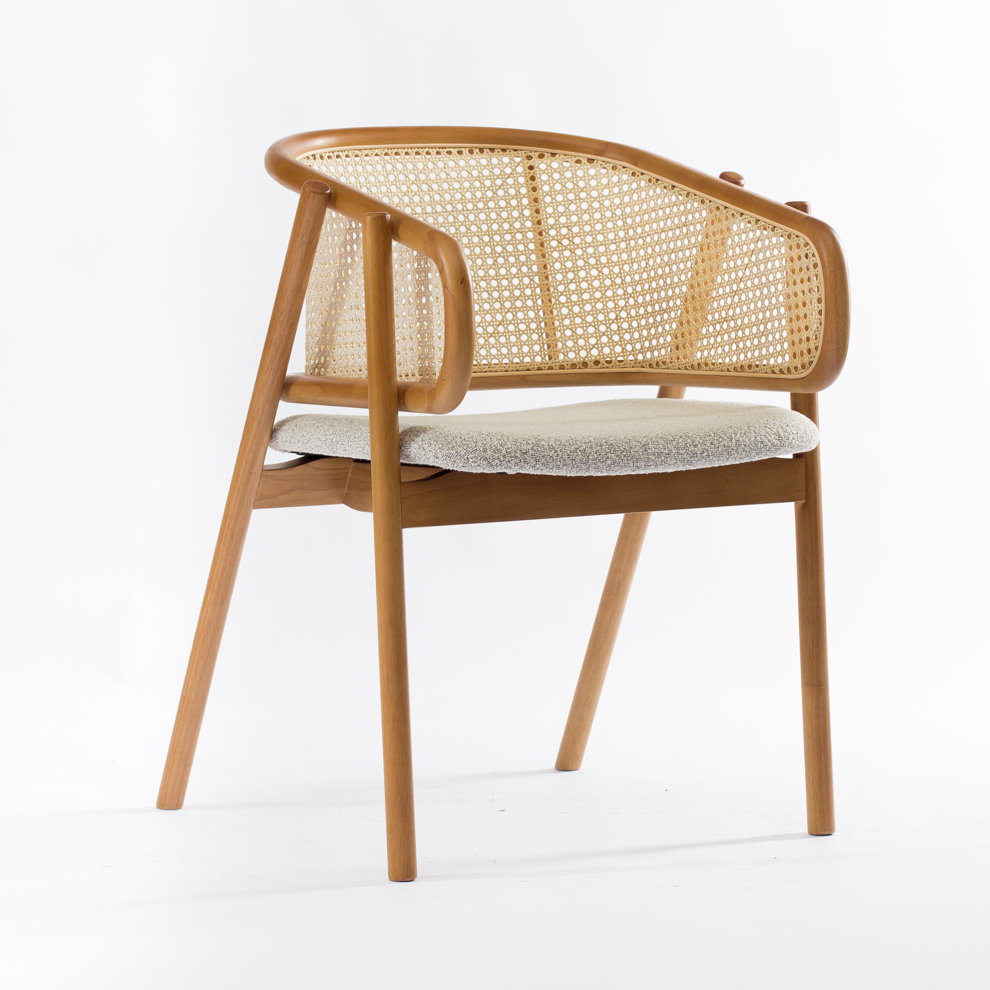 Стул Шамони серая ткань спинка натуральный ротанг дерево гевея (тон натуральный) для дома/для гостиной/для столовой/для кафе/кухонный стул/стул кухонный