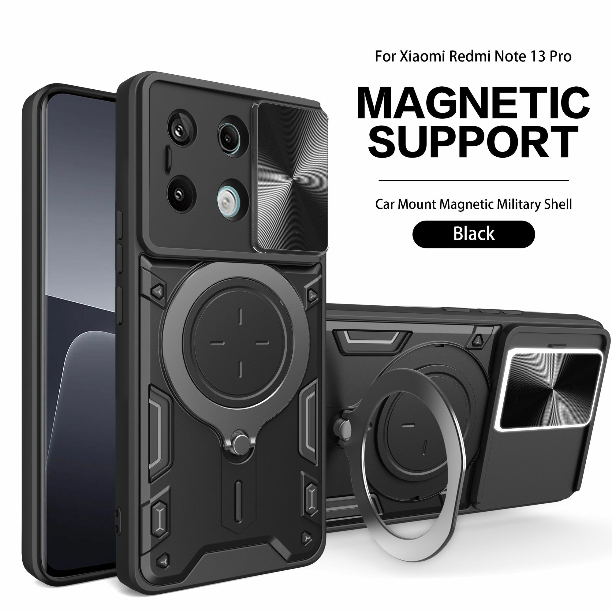 Чехол с кольцом Big Ring Case для Poco X6 5G черный