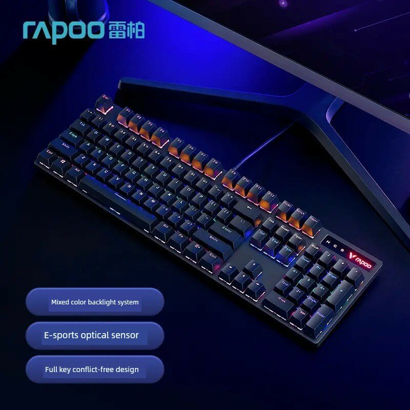 Механическая клавиатура Rapoo/Rapoo V500PRO, проводная, для игр, с подсветкой, 104 клавиши, 87, с черными, зелеными,