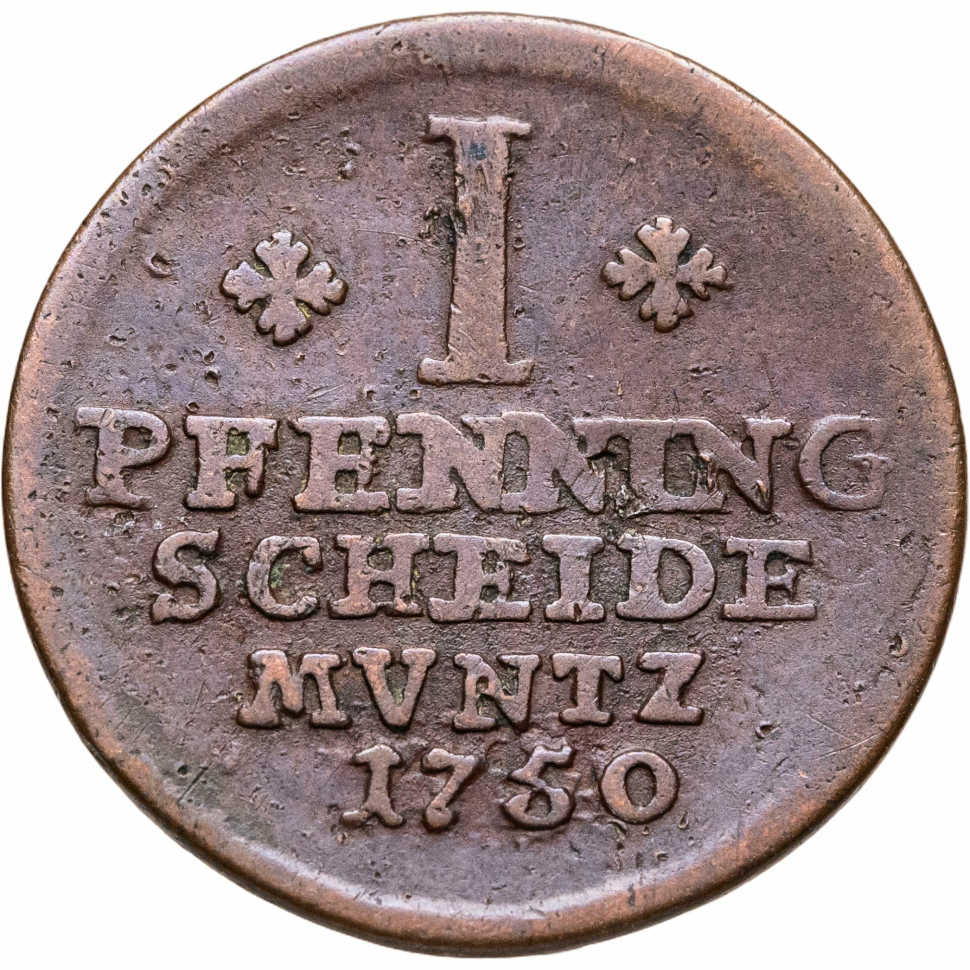 Брауншвейг-Люнебург 1 пфенниг 1750, Медь, в сохранности VG-F
