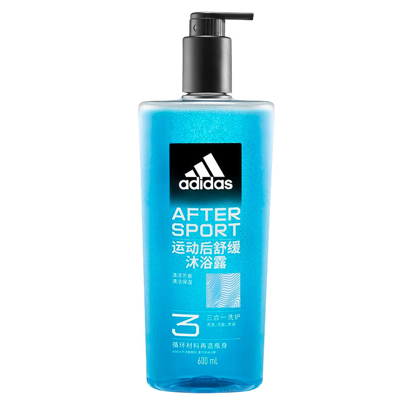 Гель для душа мужской Adidas After Sport 3 в 1 освежающий увлажняющий с ароматом бергамота, 600 мл