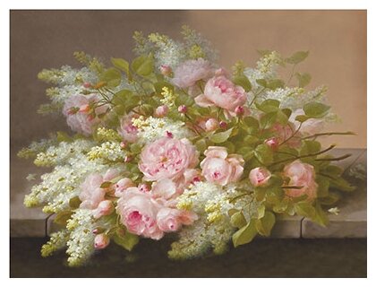 Канва/ткань с рисунком Gamma Основа с рисунком для вышивания лентами 30 x 36 см OVM-0110 "Цветочный натюрморт"