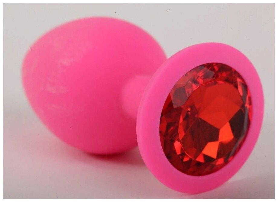 Гладкая пробка с кристаллом для ануса размер M Розовый цвет , случайный камень .