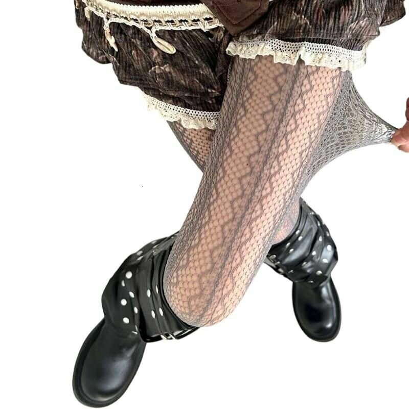 Ажурные чулки в полоску, Темно-серый