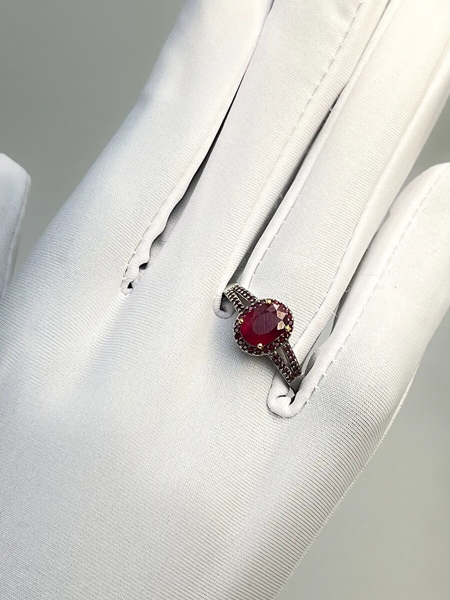 Кольцо, серебро, 925 проба, чернение, родирование, рубин