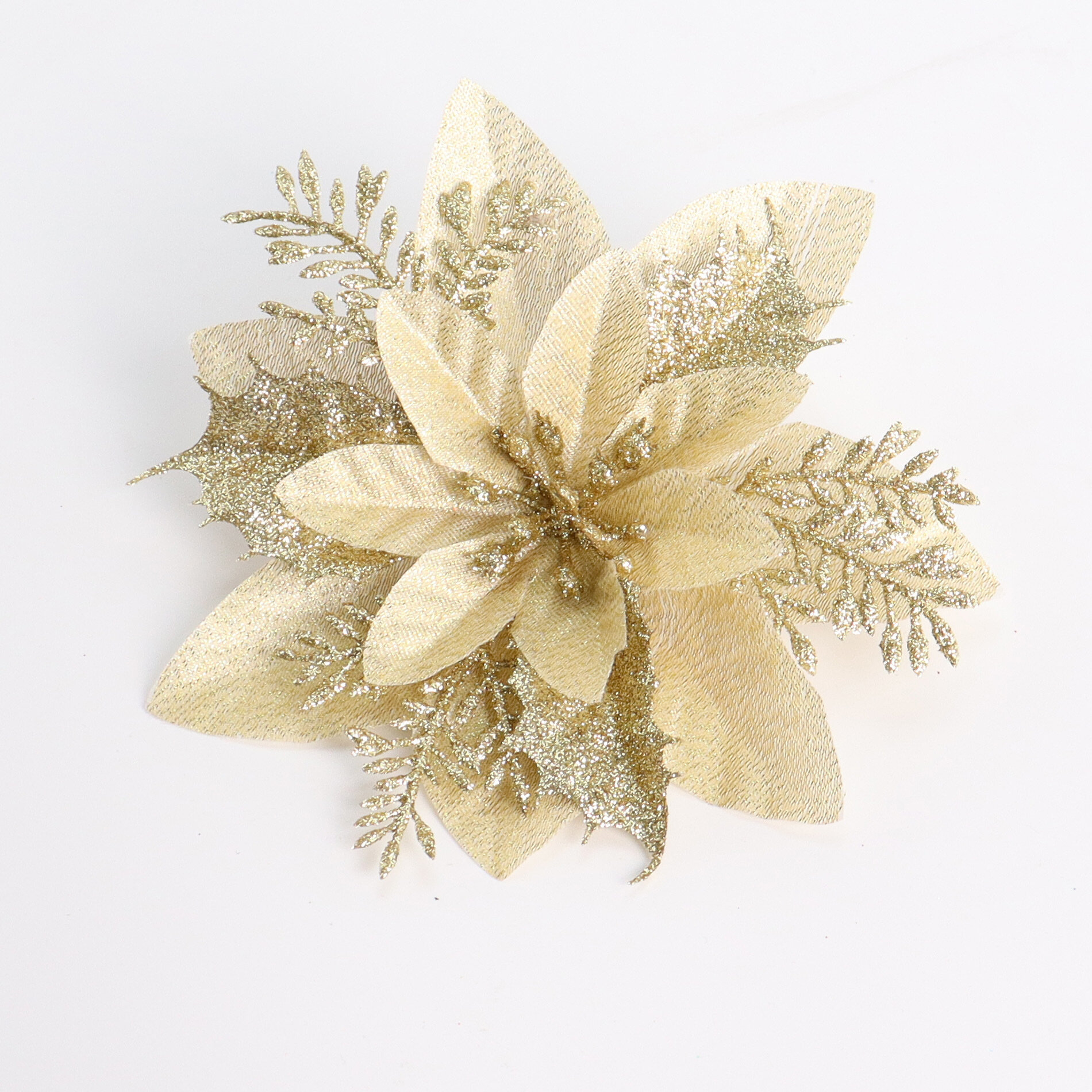 Кросс-бордерный декоративный цветок для рождественской елки из три слоев тримерного золотистого порошка и ткани, рождественский праздничный аксессуар, золотистый цвет