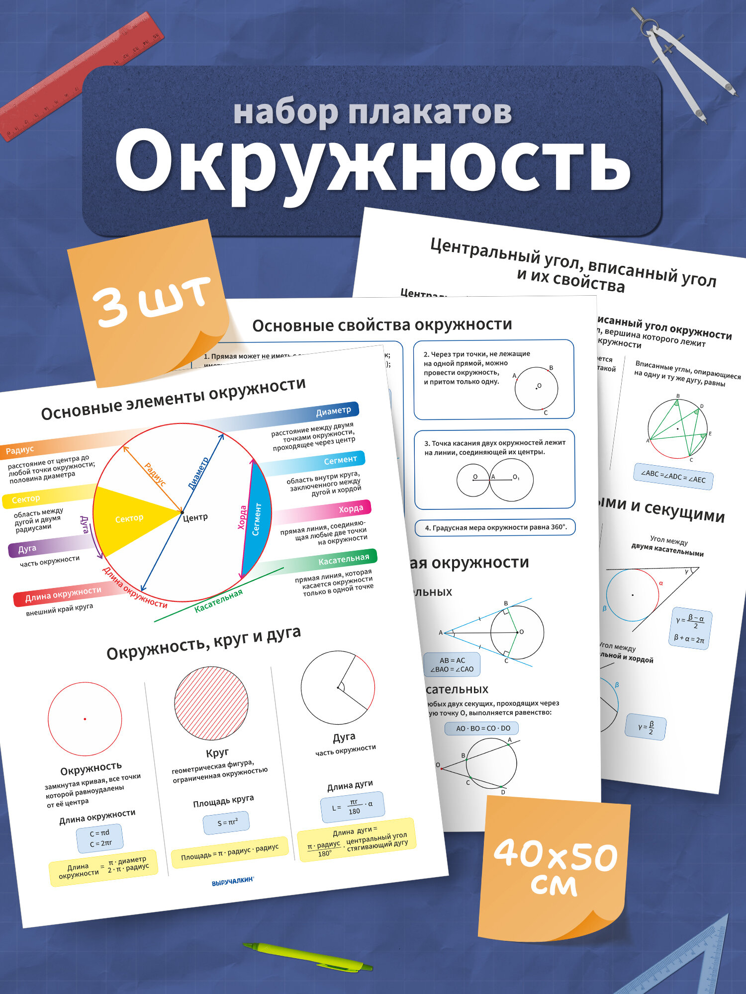 Набор плакатов по геометрии Окружность, 50х40 см, в картонном тубусе