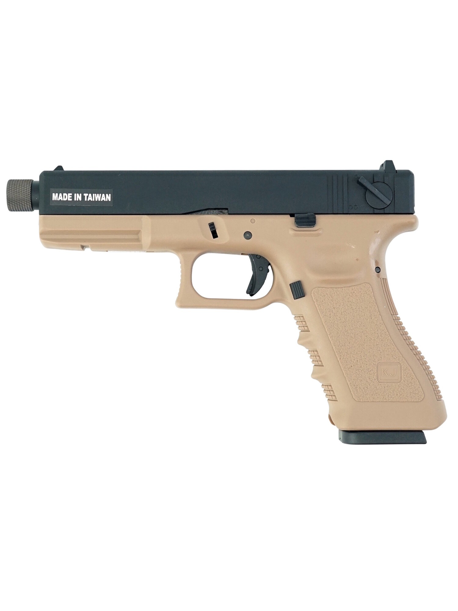Страйкбольный пистолет KJW KP-18 Glock G18 TBC Gas Tan, удлин. ствол