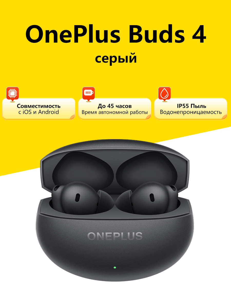 Беспроводные наушники OnePlus Buds 4, Bluetooth, USB Type-C, шумоподавлением ANC, темно-серый