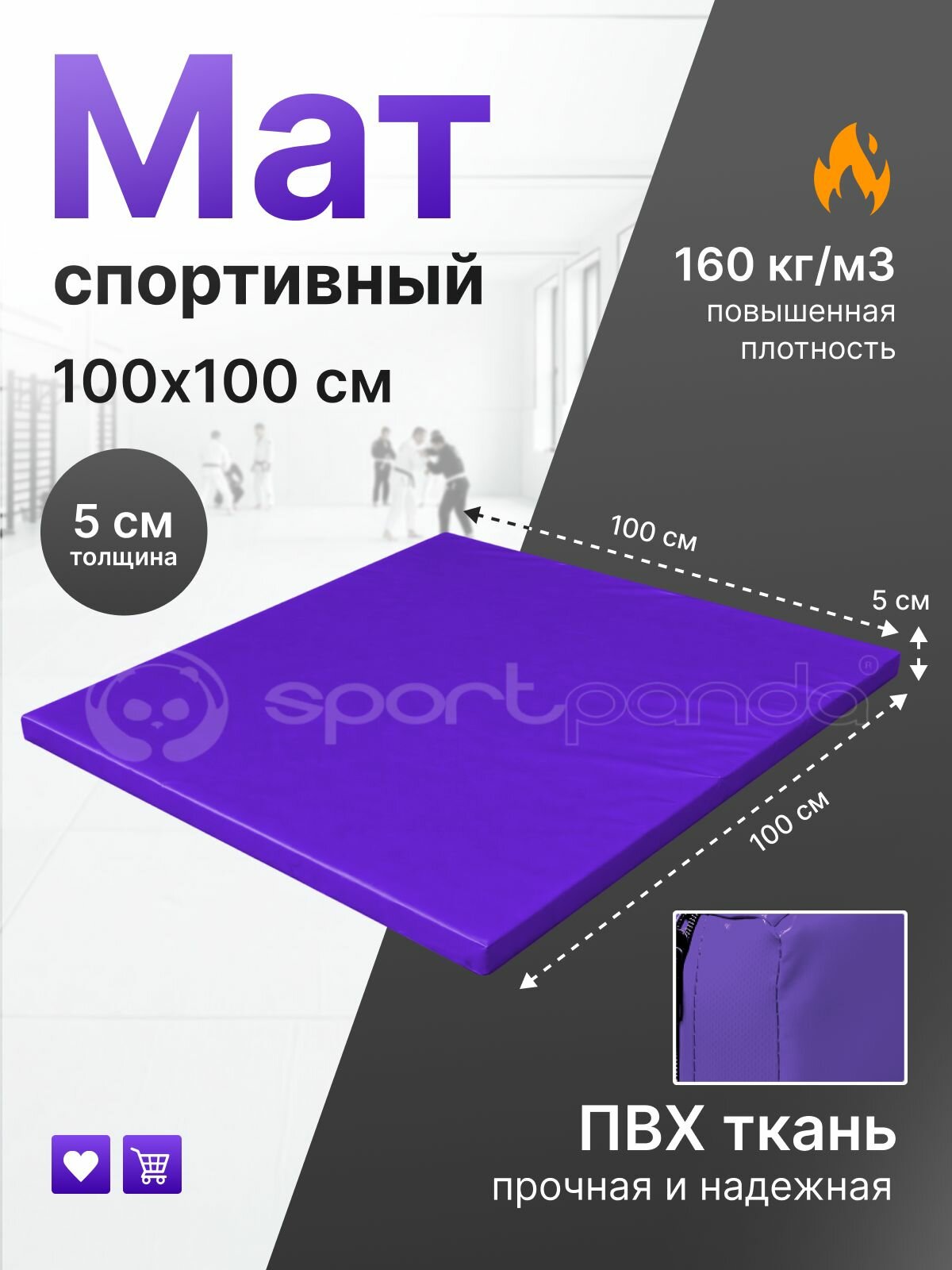 Мат спортивный SportPanda, 1 х 1 х 0.05 м, тент ПВХ + пенополиэтилен
