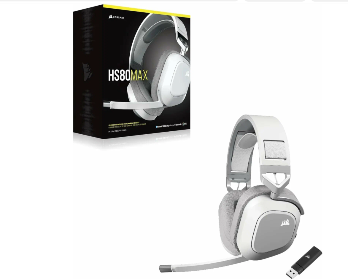 Гарнитура Corsair HS80 MAX Wireless, беспроводная, Bluetooth 5.0, 20 - 20 000 Гц, оголовье, белая