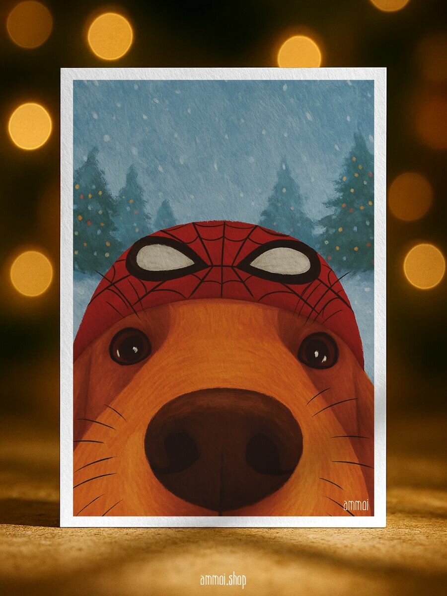 Авторская открытка Am.moi Ретривер Человек-паук 14,8 10,5 см (А6) с конвертом, фотобумага 300 г/м