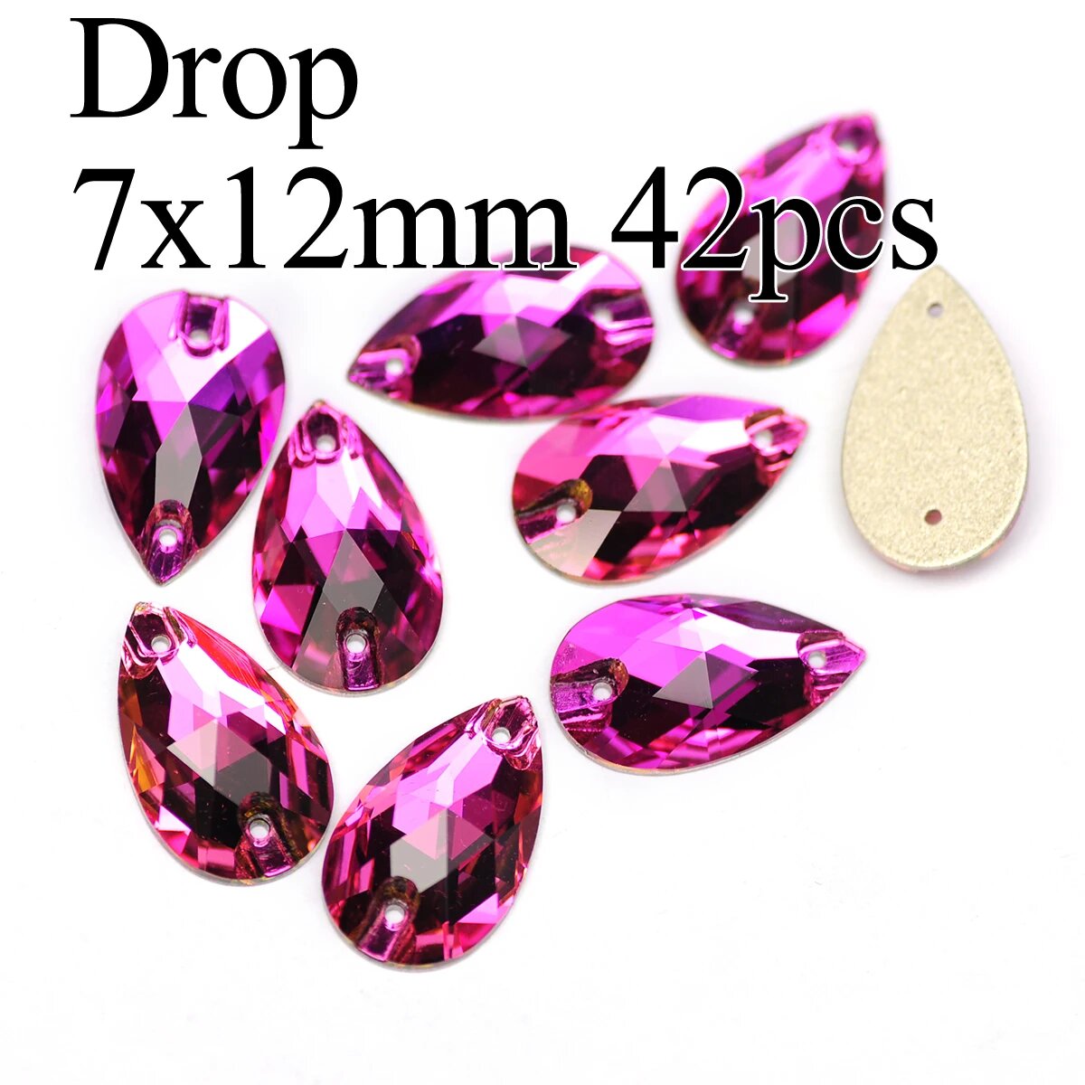 Стразы Drop 7x12mm розовые, 42шт
