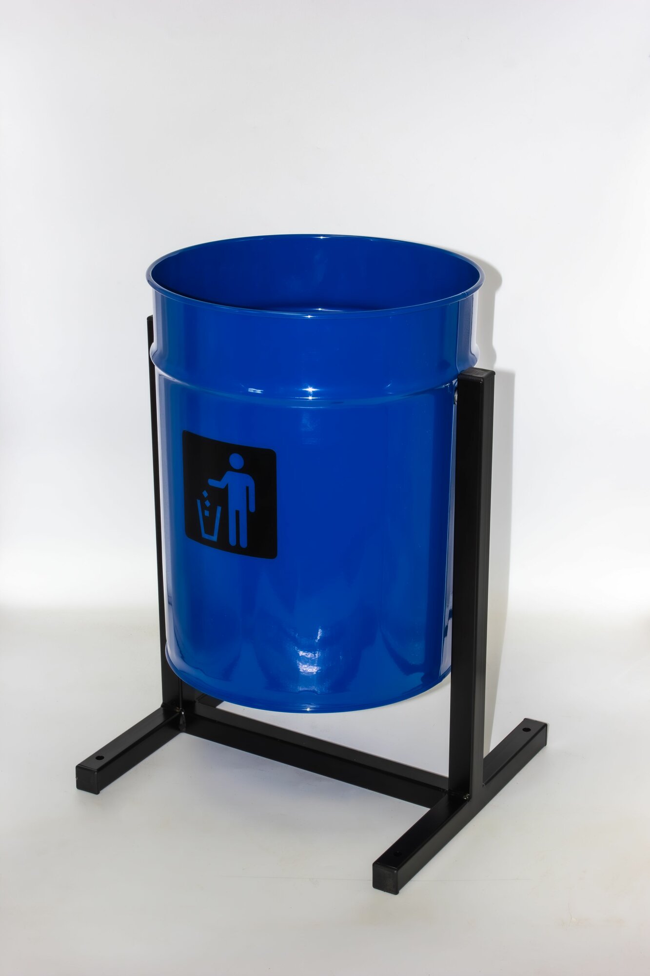 Урна Т металлическая уличная круглая с квадратными ножками синий