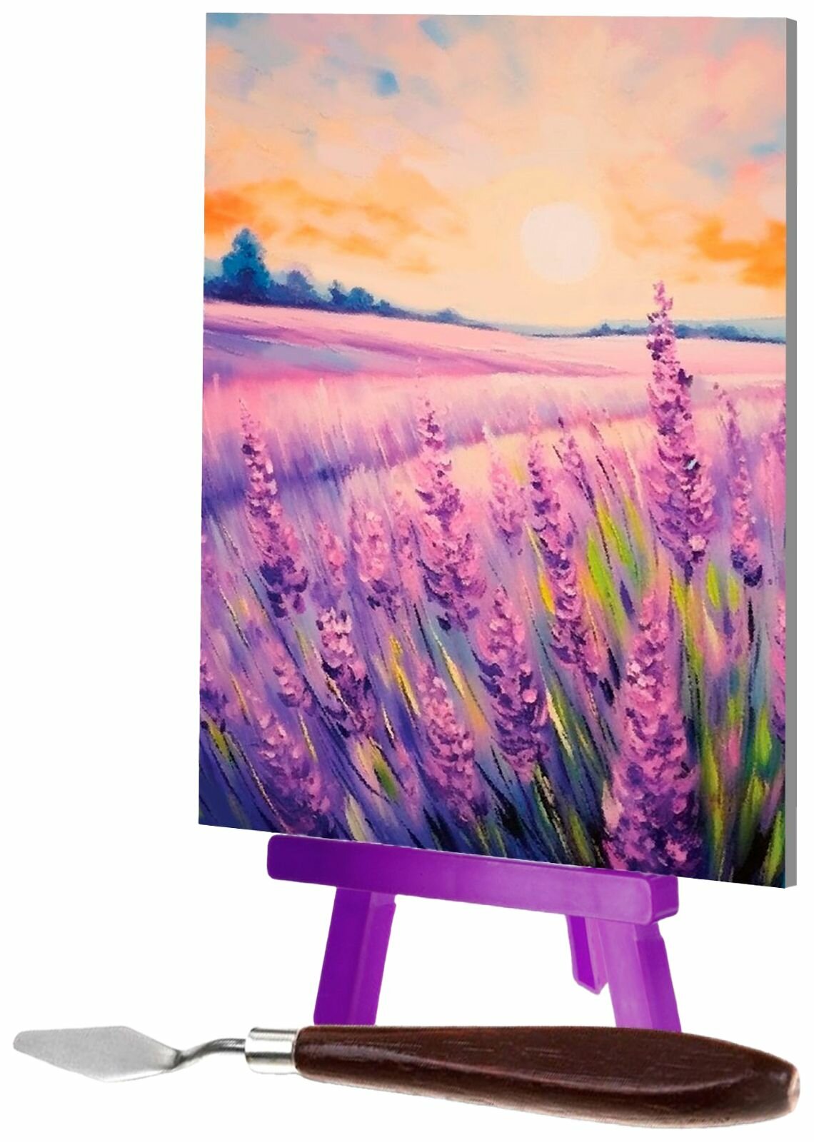 Рисование пастелью "Лавандовое поле" с мольбертом, набор для детского творчества и живописи, юный художник, 6 цветов, формат А5