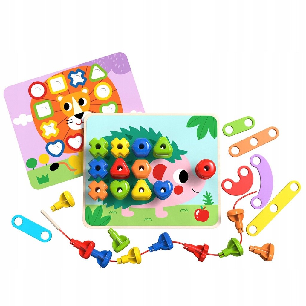 Игрушка деревянная Tooky Toy - Многофункциональная доска с цветными винтами для изучения геометрических фигур, 53 эл. - TK089