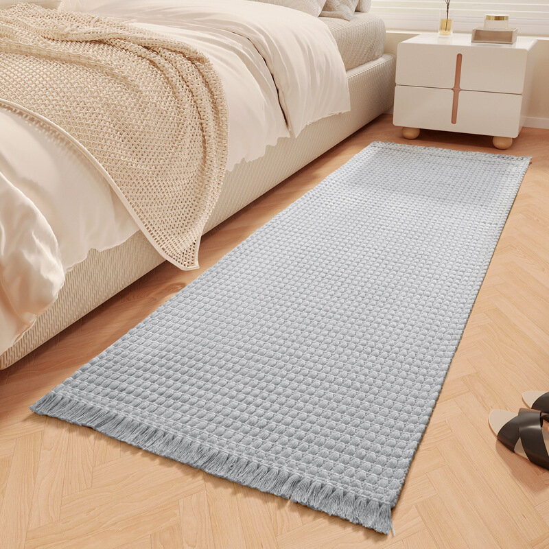 Современный минималистичный коврик для спальни, длинная полоса для дома, прикроватный коврик с кисточками, плетеный, нескользящий.