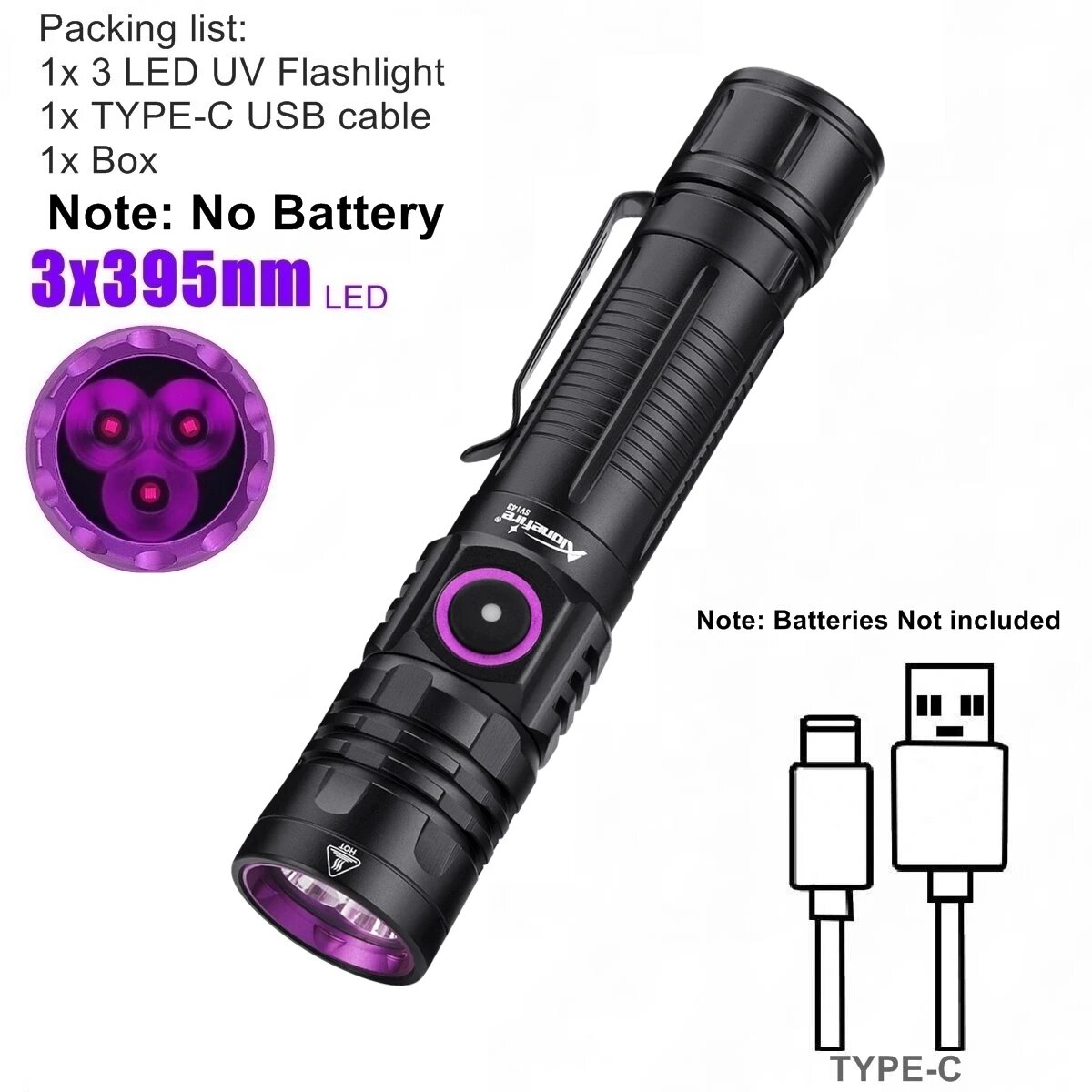 AloneFire SV143 УФ-фонарик 3x395nm черный