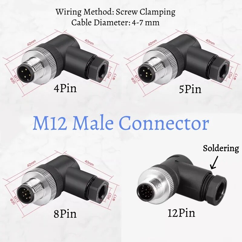 Водонепроницаемый разъем M12 4/5/8/12pin, Цвет: size 7