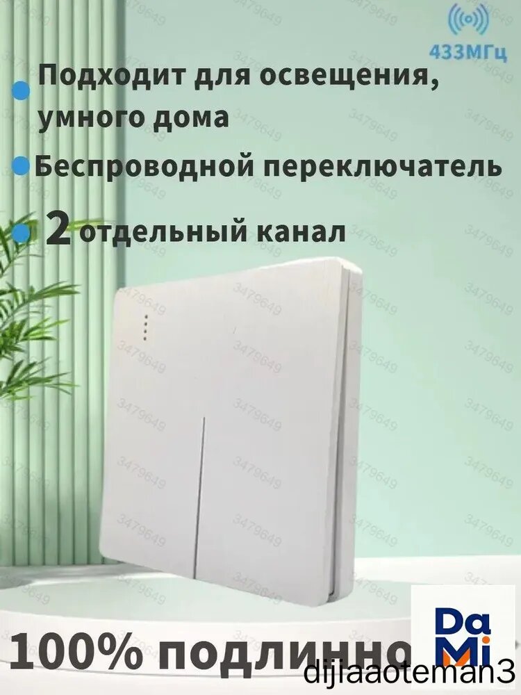 Беспроводной выключатель света,2 клавиша, радио 433Mhz, 220V 10A, переключателя дистанционного управления