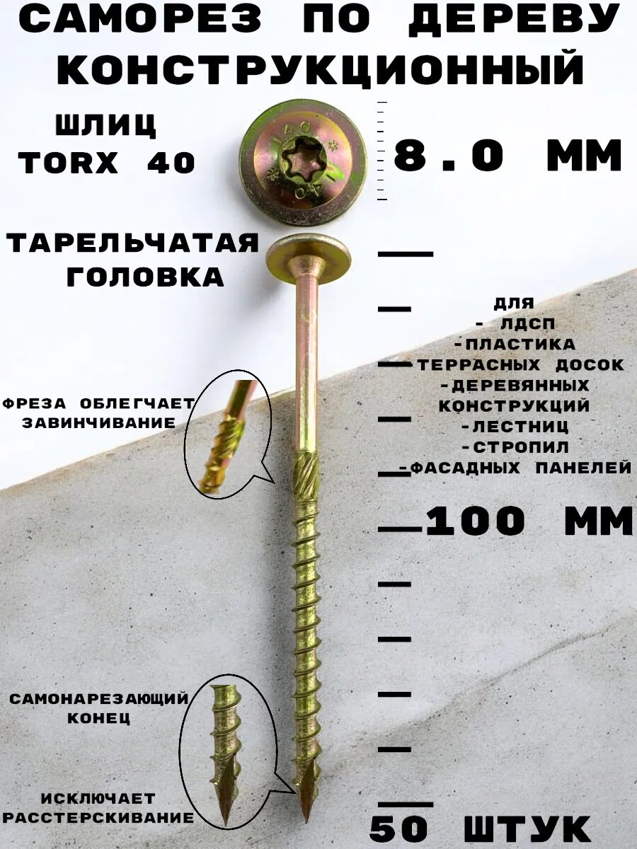 Саморез HIMTEXfix с тарельчатой головкой 8,0*100/60 мм