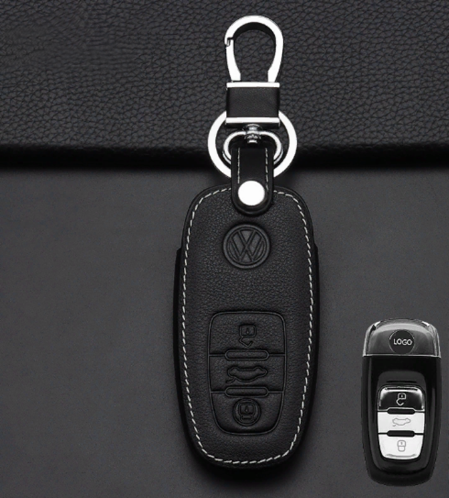 Защитный кожаный чехол MyPads M-161106 для смарт ключа Volkswagen с металлическим карабином