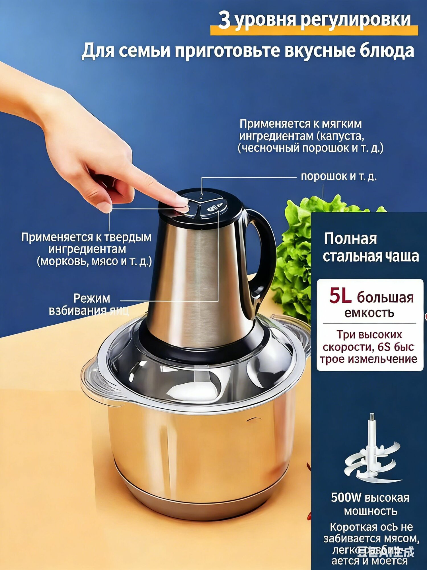 Электрическая мясорубка 5 л для дома, мощная, многофункциональная, для фарша, измельчения и смешивания — фото 1