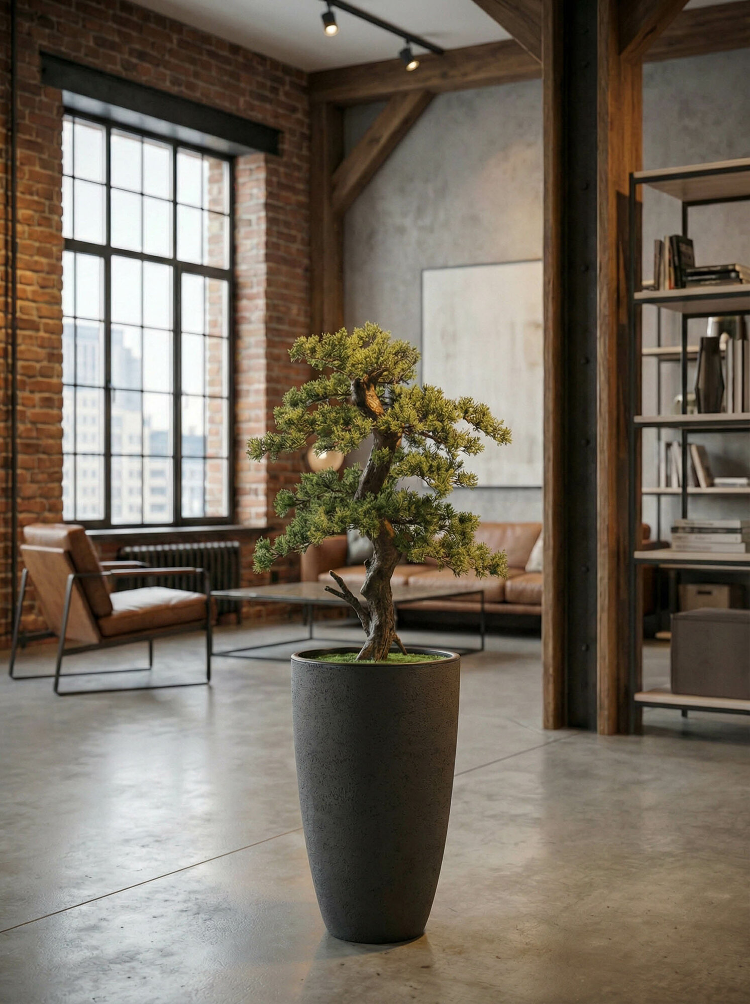 Бонсай искусственный большой 110см Кедр в высоком кашпо от ФитоПарк