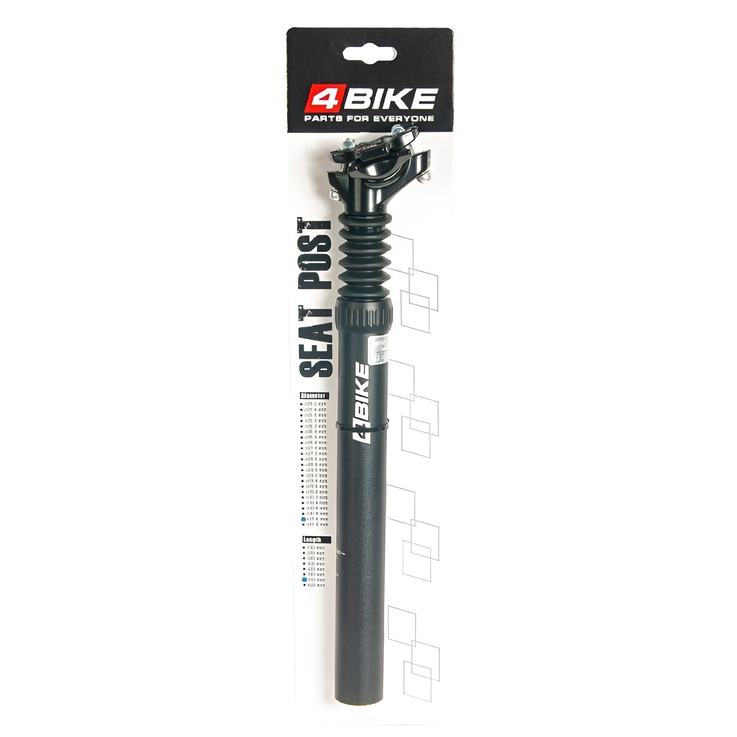 Штырь подседельный 4BIKE двухболтовый с амортизатором SP-C255C, диаметр 31.6, высота 350 мм, оффсет 12мм, чёрный
