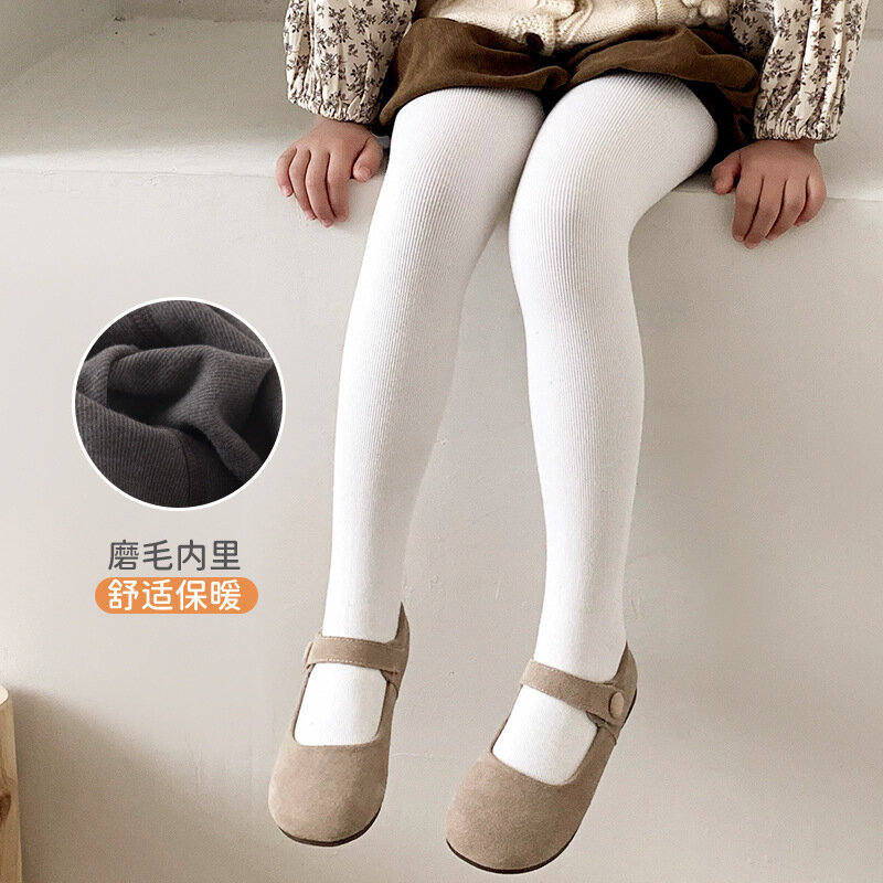 Весенние и осенние утепленные детские колготки с флисовой подкладкой, тонкие флисовые леггинсы для девочек, нескользящие танцевальные колготки, цельные колготки для подростков.