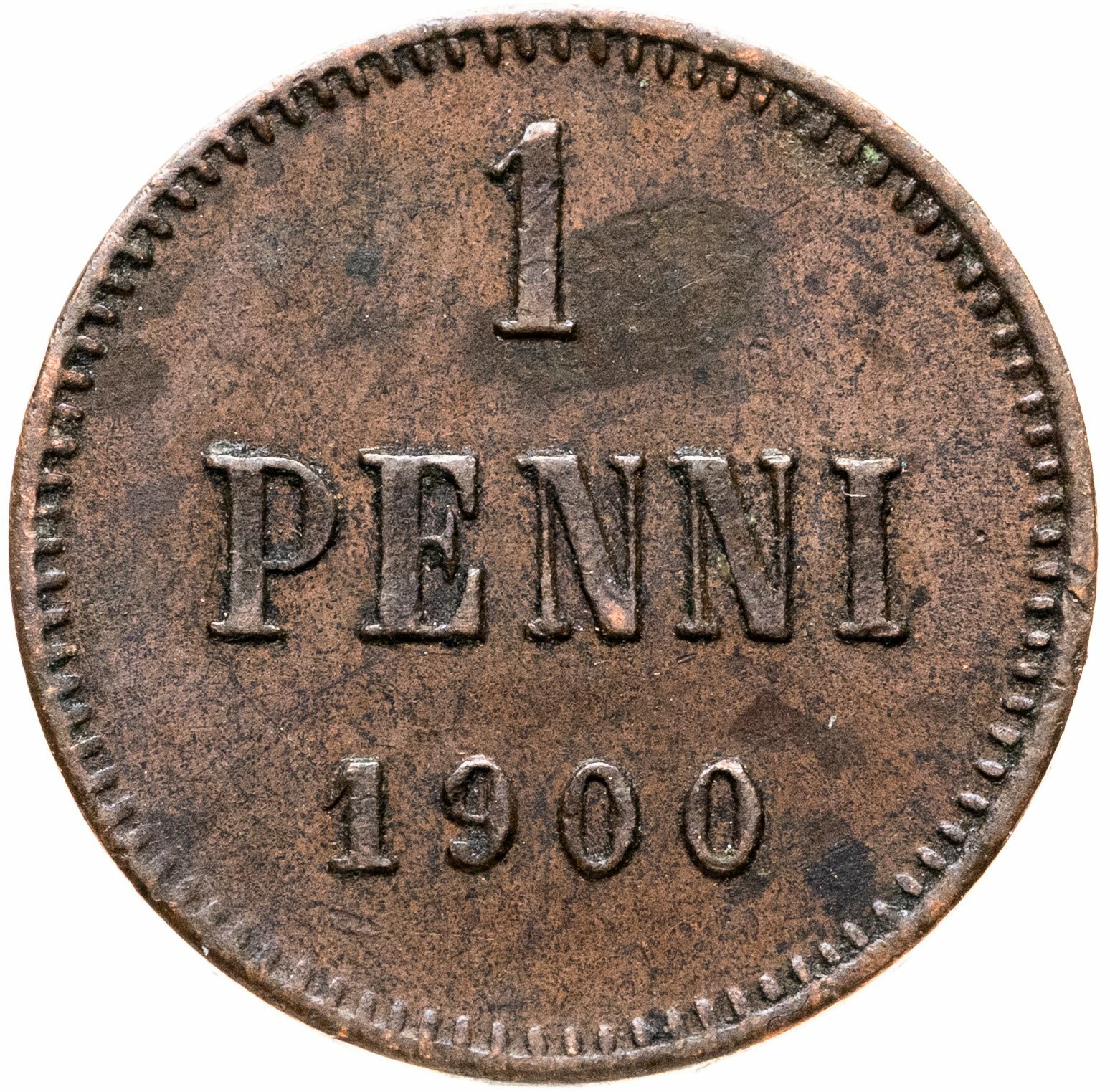 1 пенни penni 1900 Российская Финляндия, Медь, в сохранности VF-XF