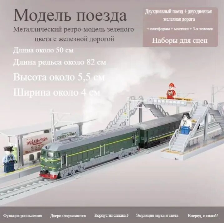 Модель локомотива с вагоном свет звук 1:72 модель поезда инерционная