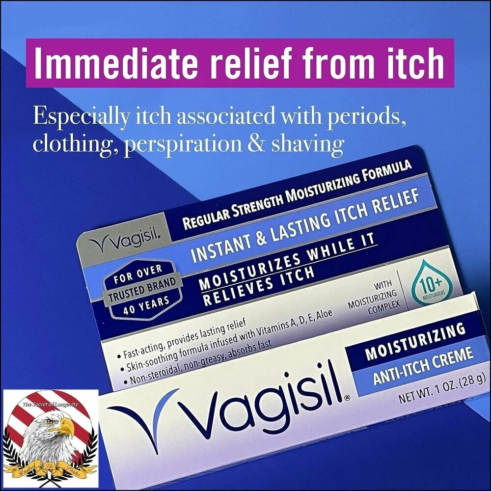 Увлажняющий антибактериальный крем против зуда, интимная гигиена Vagisil Regular Strength 28 гр, гипоаллергенная формула, устраняет неприятные запахи