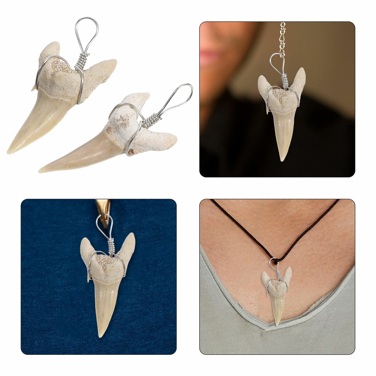Подвеска зуб акулы из железа и окаменелостей светло-жёлтого цвета для изготовления украшений, 2 шт